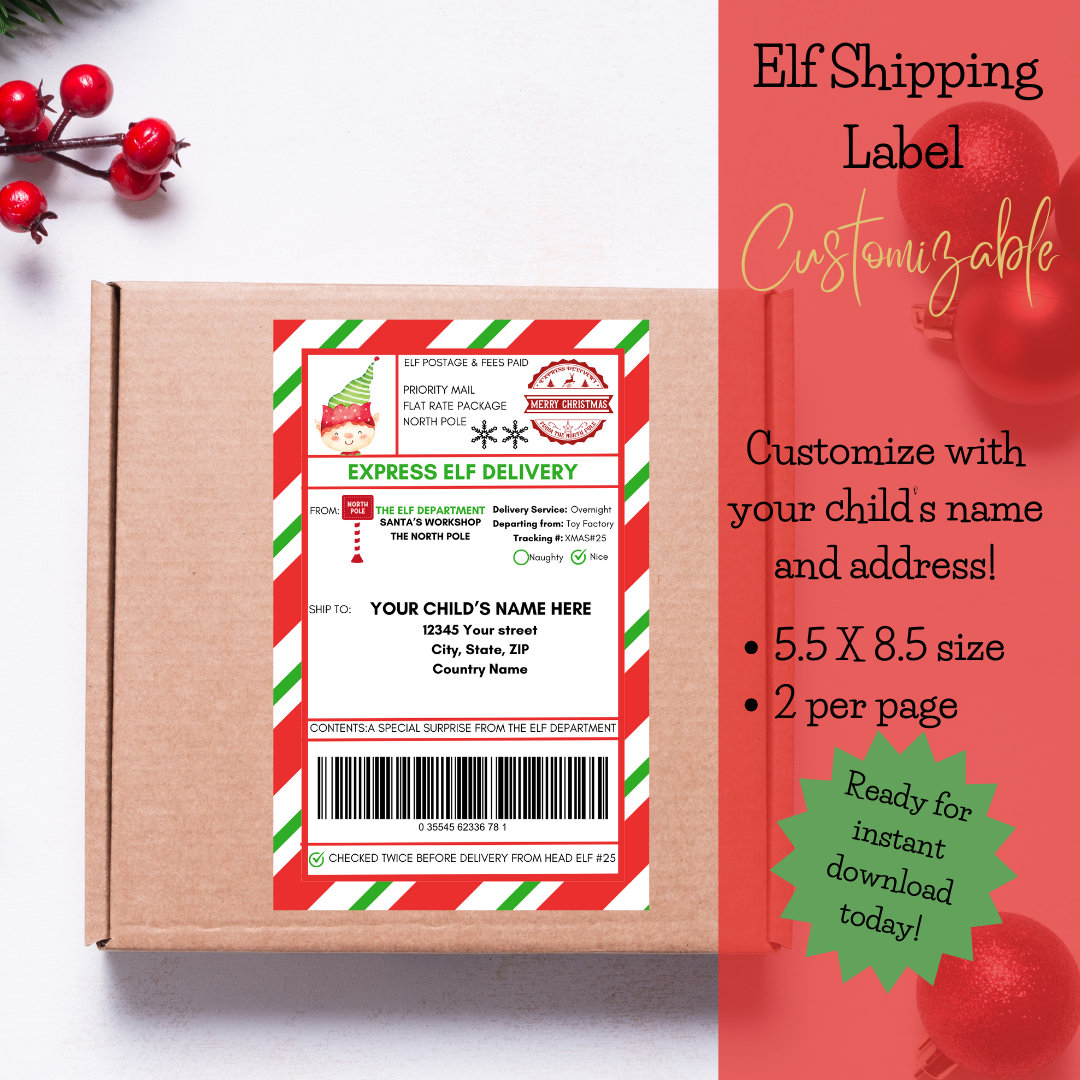 Christmas Elf Shipping Label, Letter From Santa, Elf Props, Elf Kit ...