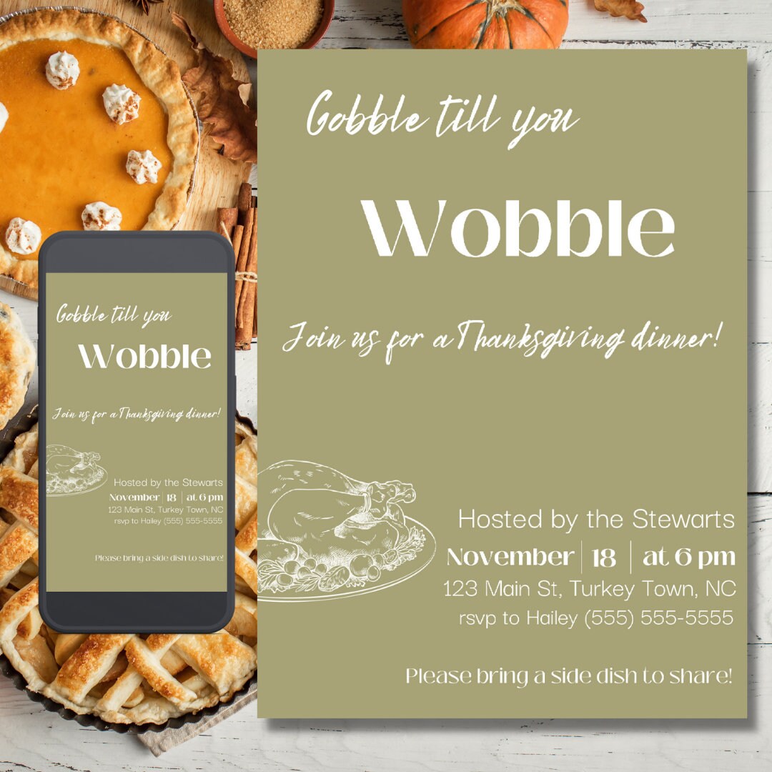 Minimalist Gobble Till You Wobble Friendsgiving Invitation ...