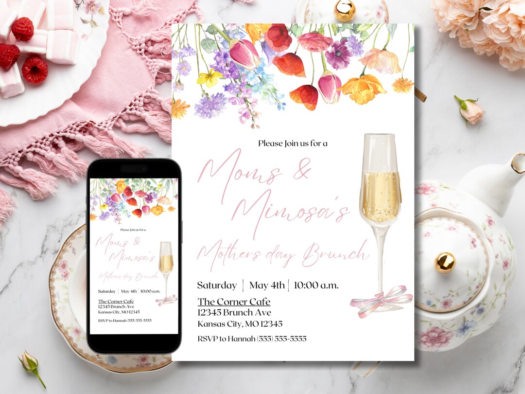 Moms and Mimosas Mother's Day Invitation: Floral Brunch (digital ...
