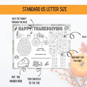 Thanksgiving Coloring Sheets, Printable Placemat, Activity Mat, Fall ...