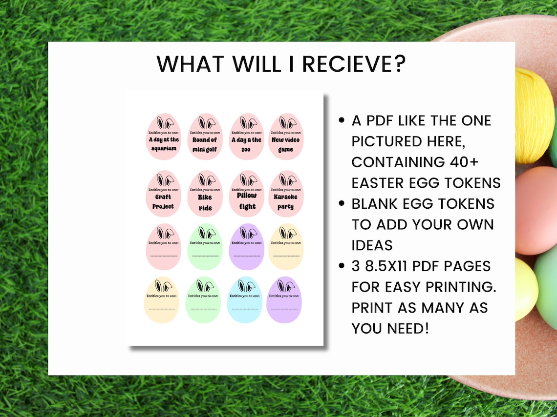 Printable Easter Egg Tokens, Easter Egg Fillers Non Candy, Easter Egg ...