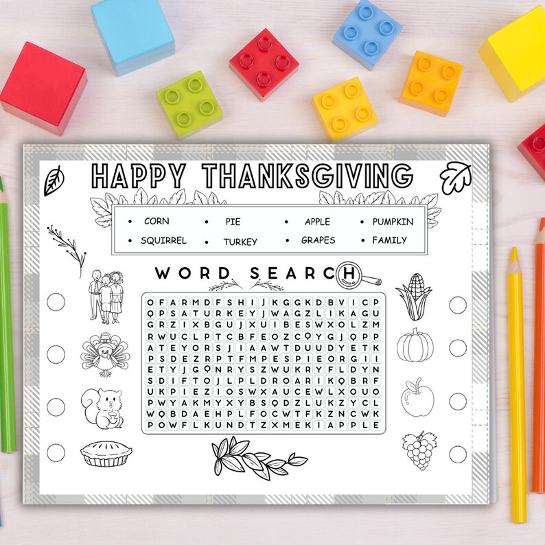 Thanksgiving Coloring Sheets, Printable Placemat, Activity Mat, Fall ...