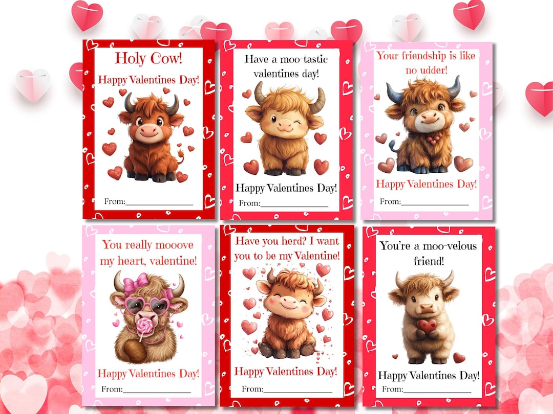 Highland Cow Classroom Valentine's Day Cards, Classroom Valentines ...