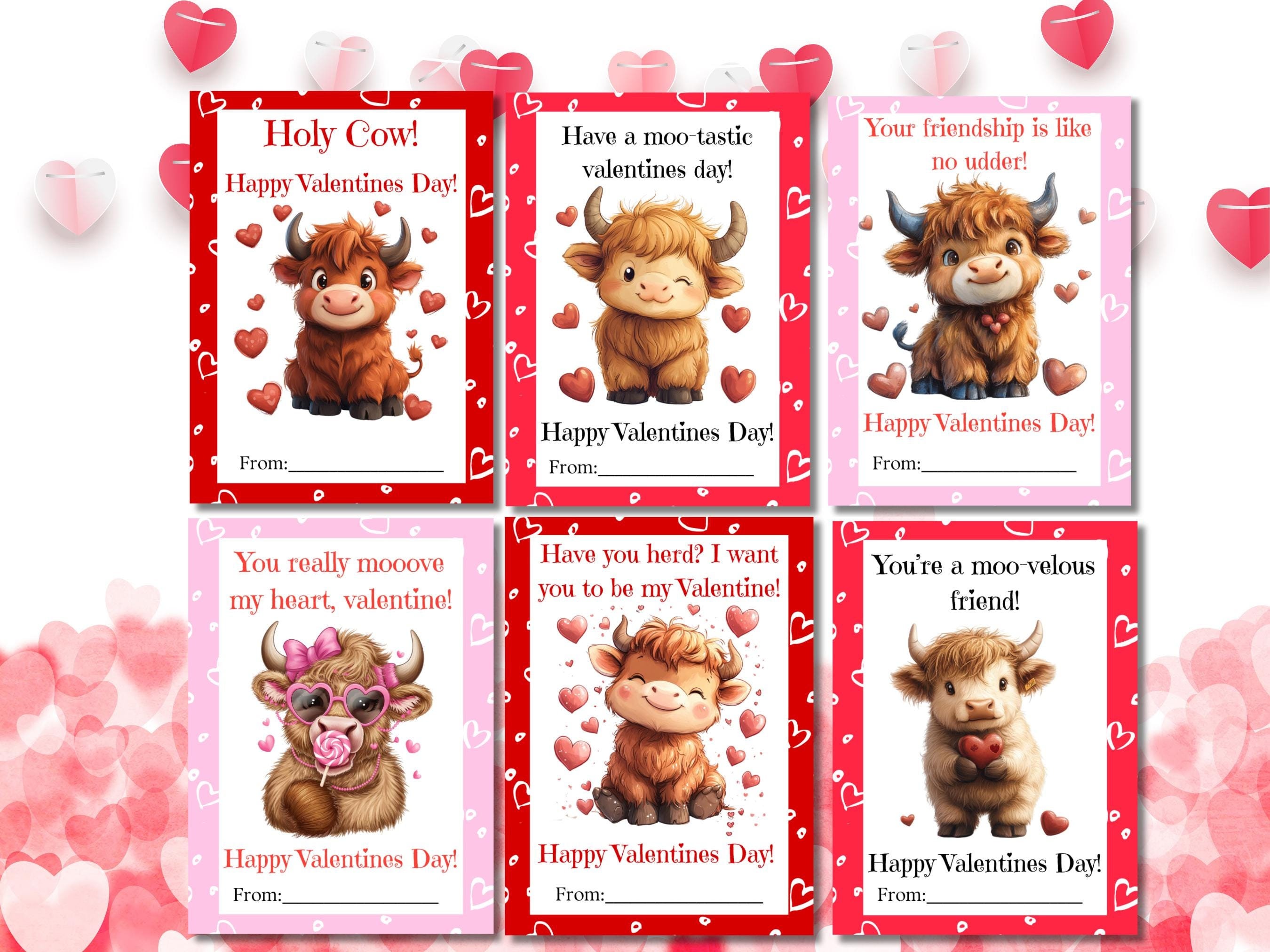 Highland Cow Classroom Valentine's Day Cards, Classroom Valentines ...