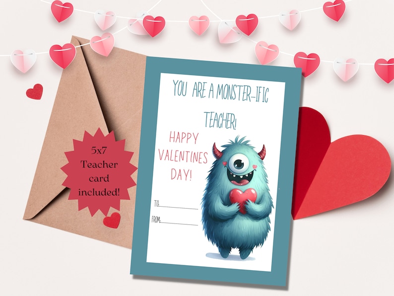 Monster Valentines Day Cards: Kids Classroom Set (printable) - Etsy