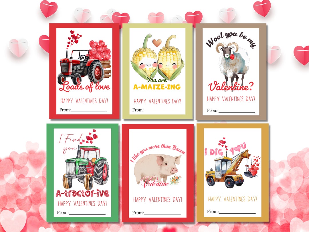 Farm Animal Valentines Day Card Set: Tractor, Pig, Sheep (printable) - Etsy