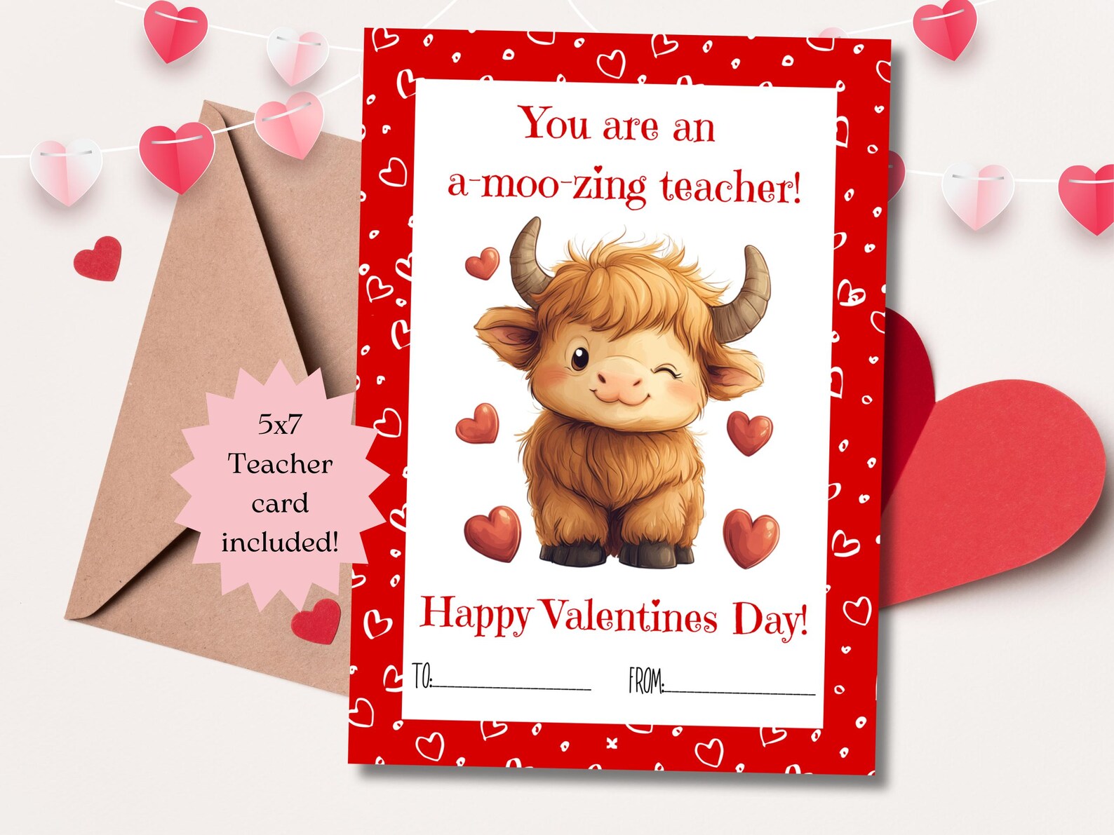 Highland Cow Valentine's Day Cards: Kids Classroom Valentines (PDF) - Etsy