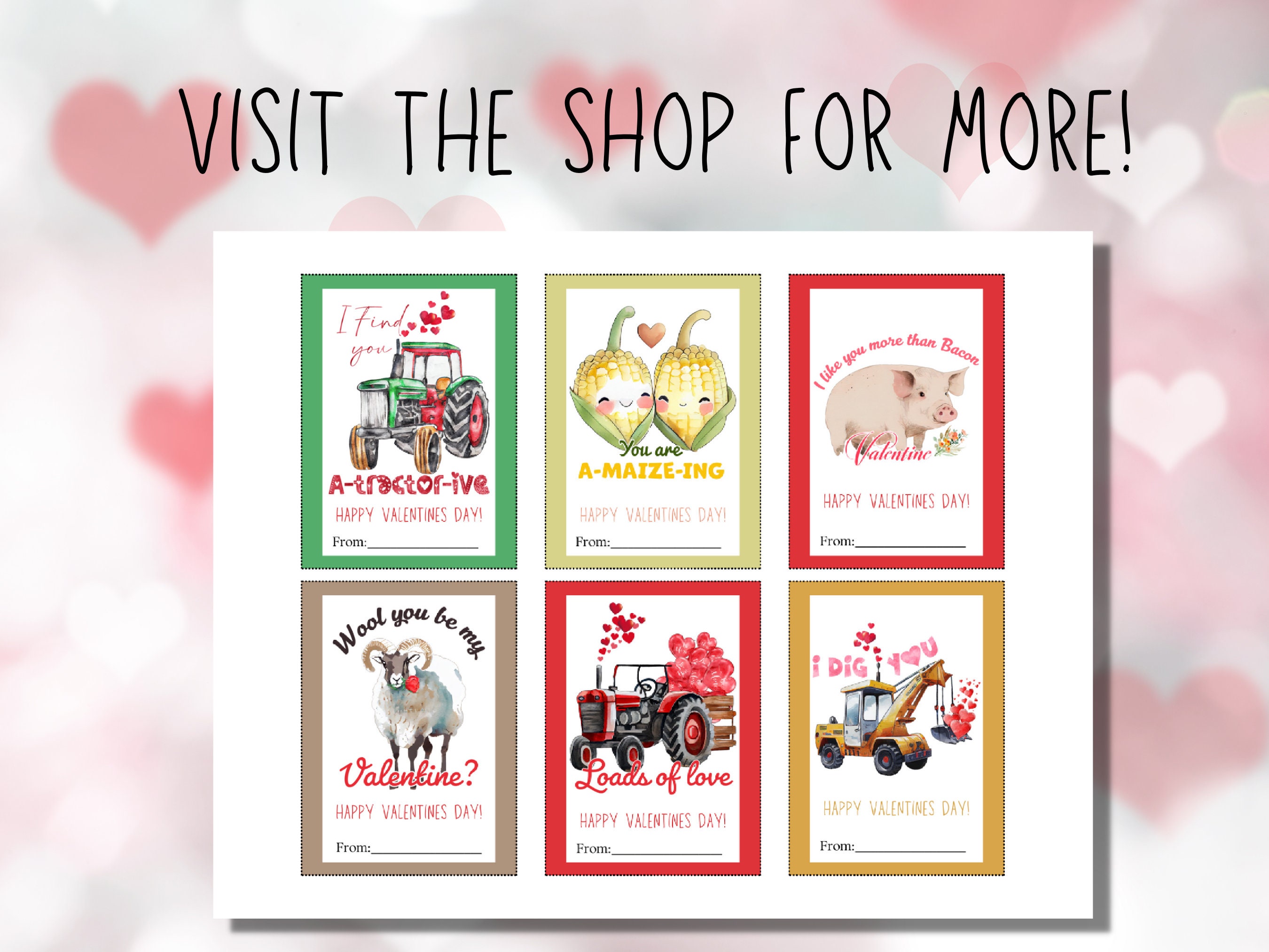 Tractor Valentine Cards: Classroom Valentines Day Card Set (printable ...