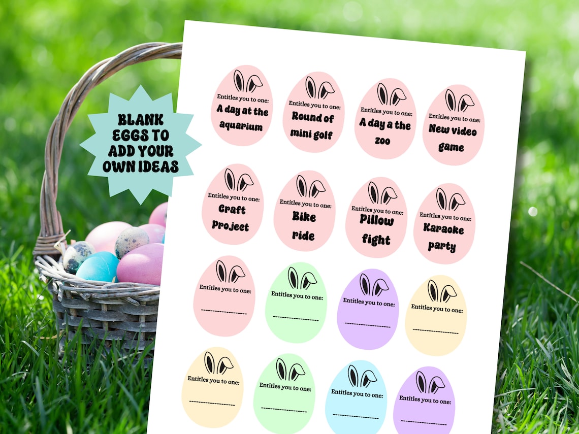 Printable Easter Egg Tokens, Easter Egg Fillers Non Candy, Easter Egg ...