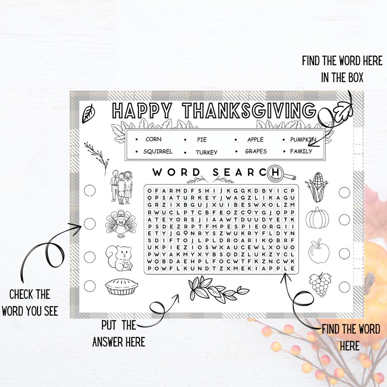 Thanksgiving Coloring Sheets, Printable Placemat, Activity Mat, Fall ...