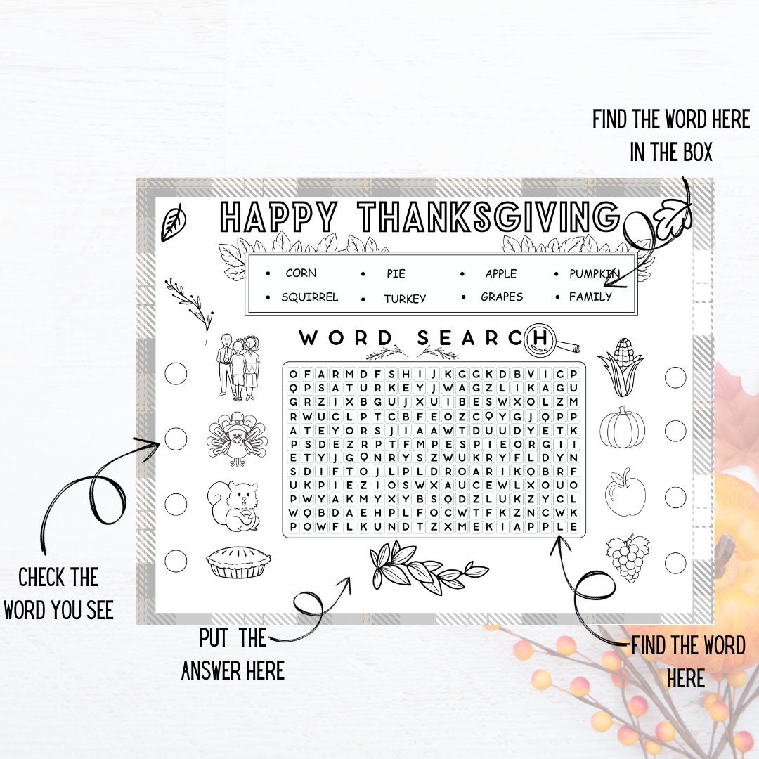 Thanksgiving Coloring Sheets, Printable Placemat, Activity Mat, Fall ...