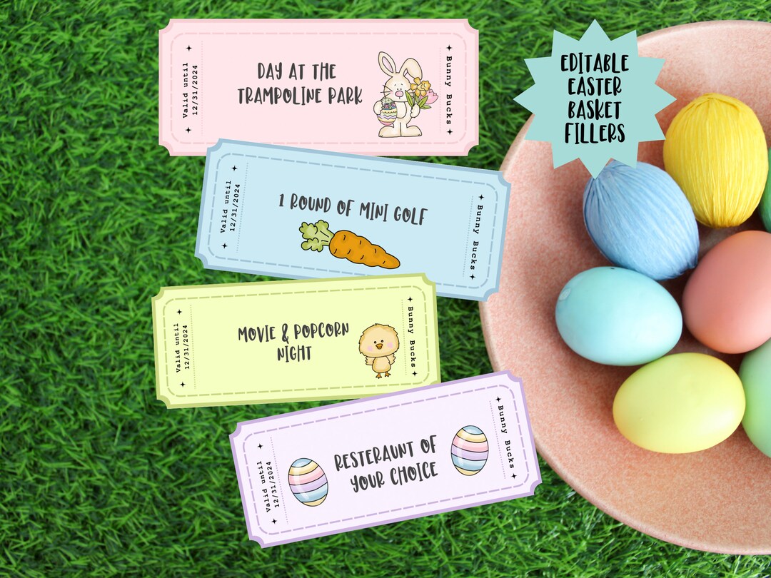 Easter Bunny Bucks, Printable Easter Basket Coupons, Easter Egg Fillers ...
