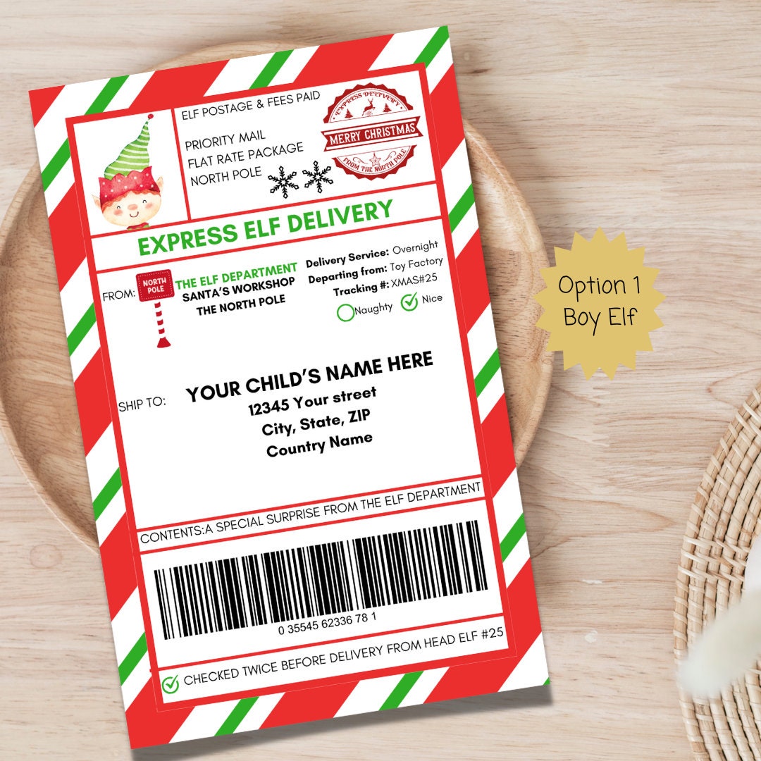 Christmas Elf Shipping Label, Letter From Santa, Elf Props, Elf Kit ...