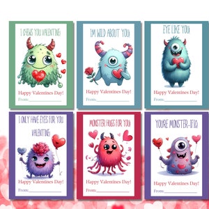 Monster Valentines Day Cards: Kids Classroom Set (printable) - Etsy