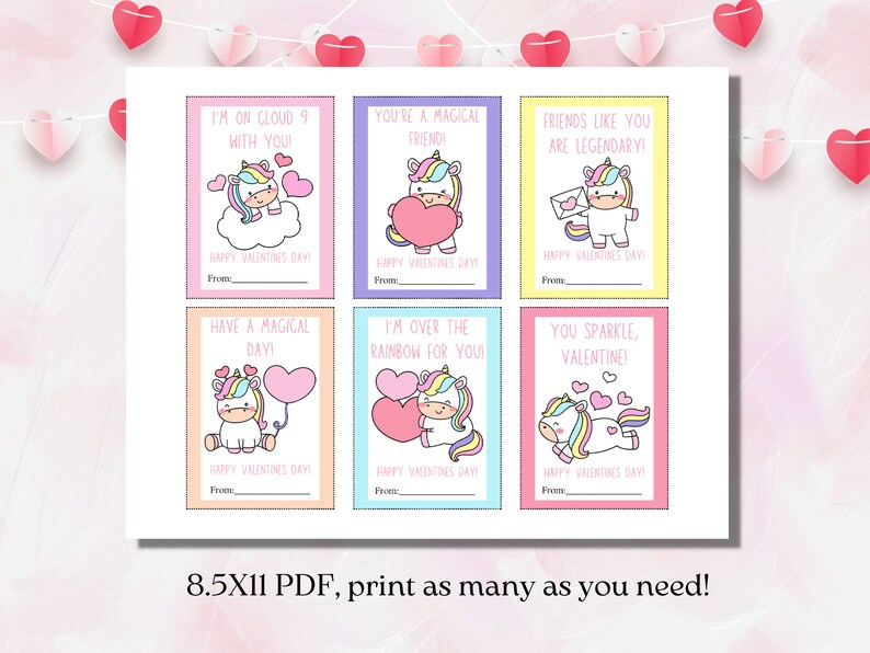 Unicorn Valentines Day Card Set: Classroom Exchange, Teacher Valentine ...