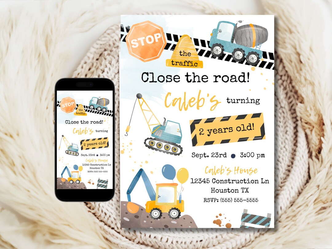Construction Birthday Invitation: Stop the Traffic, Canva Template ...