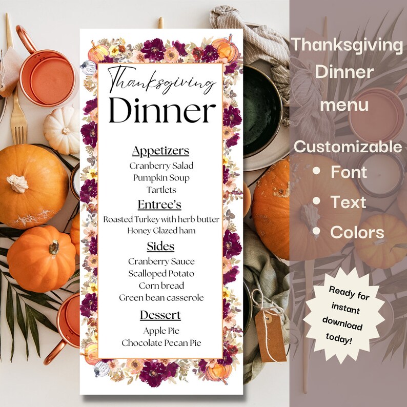 Thanksgiving Dinner Menu, Menu Card Template, Dinner Menu, Buffet Menu ...