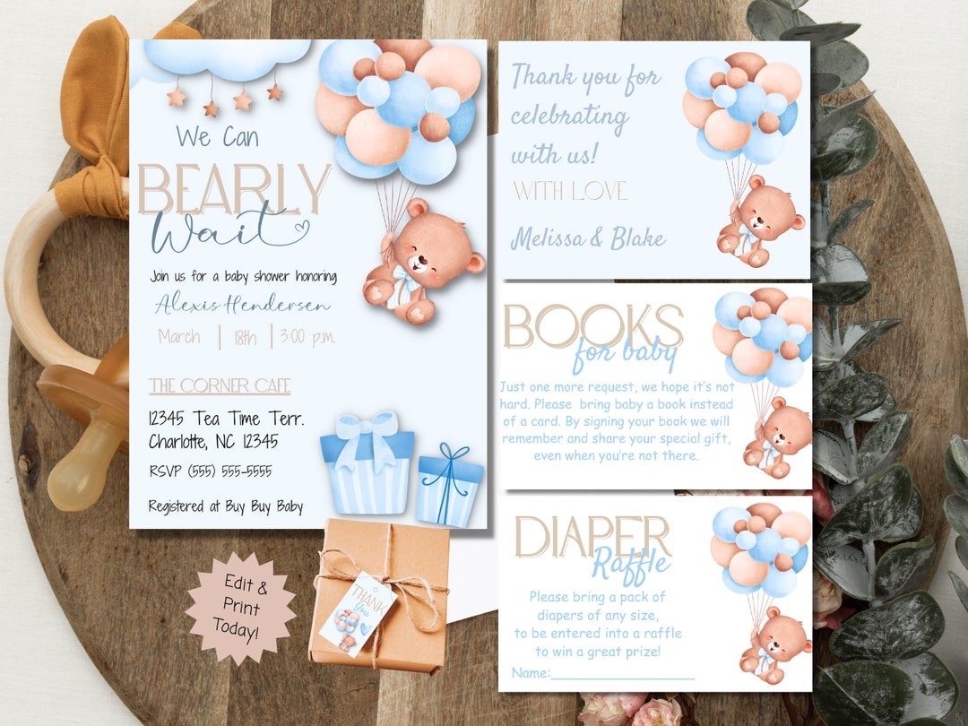Teddy Bear Baby Shower Invitation: Boy Bear Theme (digital Download) - Etsy