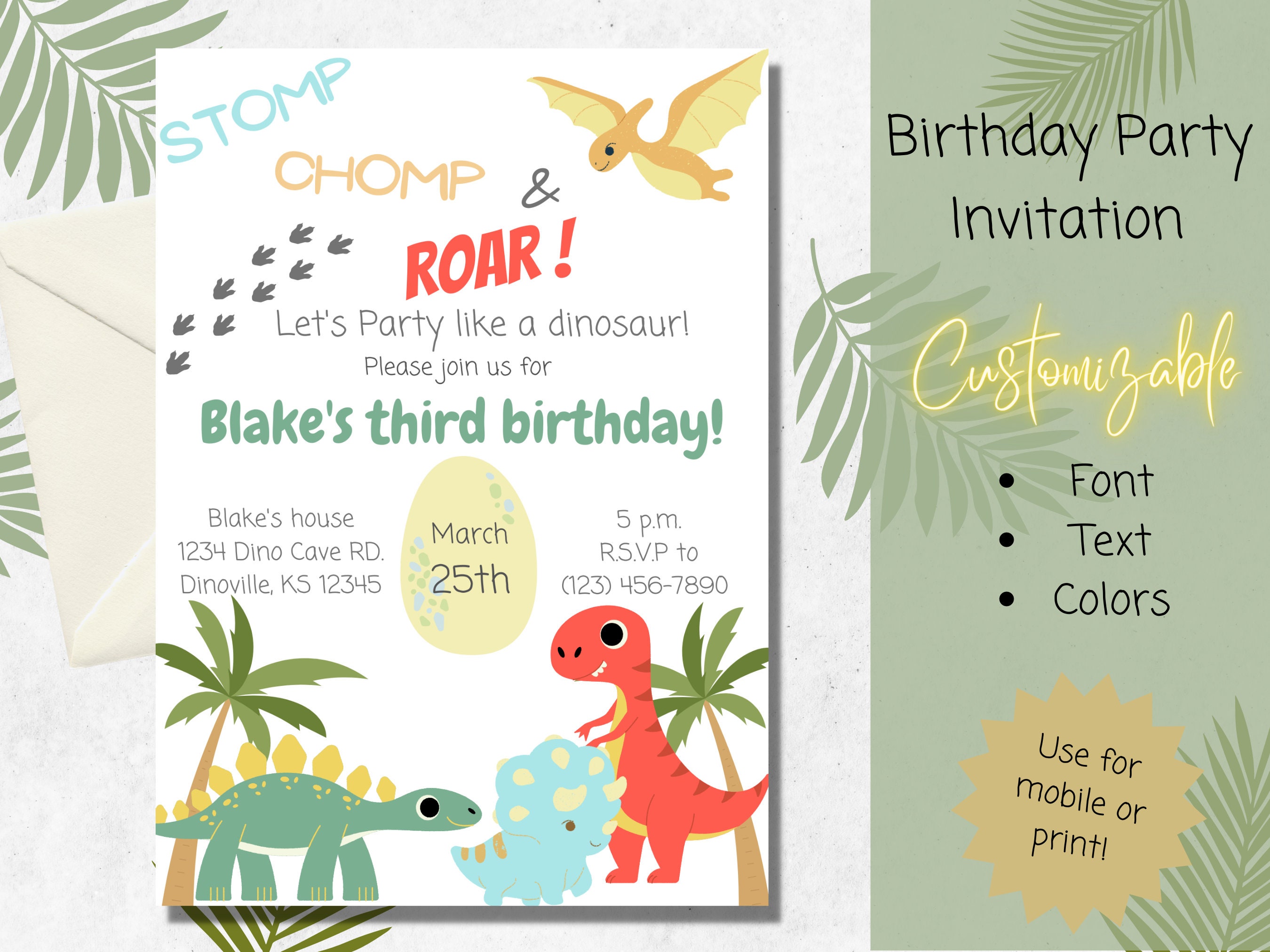 Dinosaur Invitation T-rex Invitation Dino Party Dinosaur - Etsy