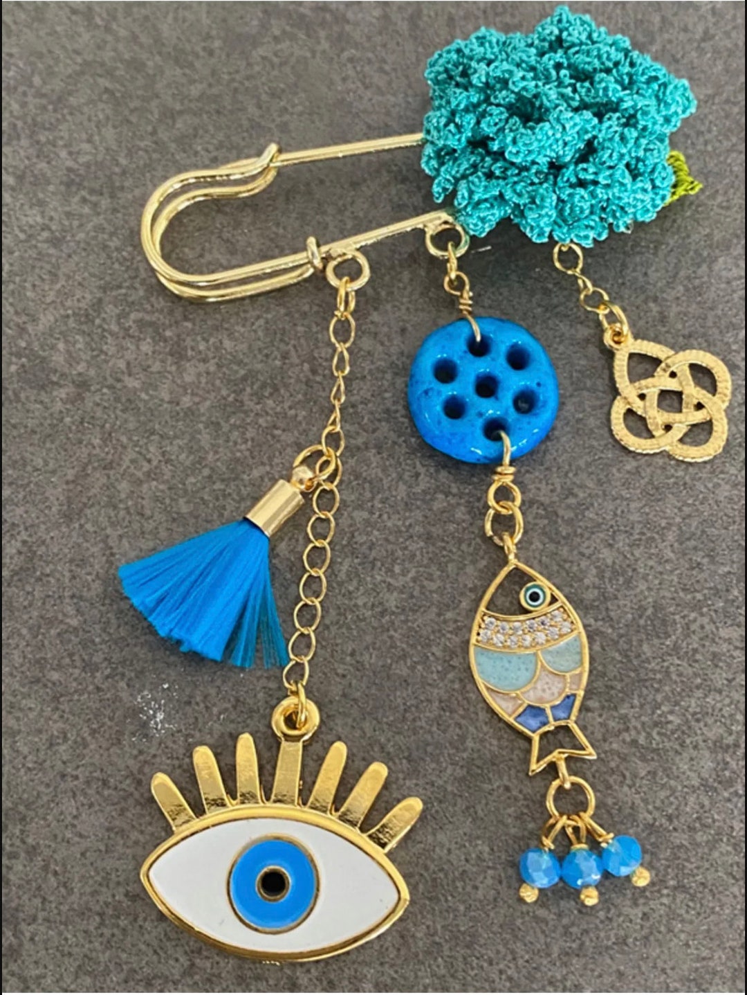 Assyrian Fish Collar Pin Blue Charms - Etsy