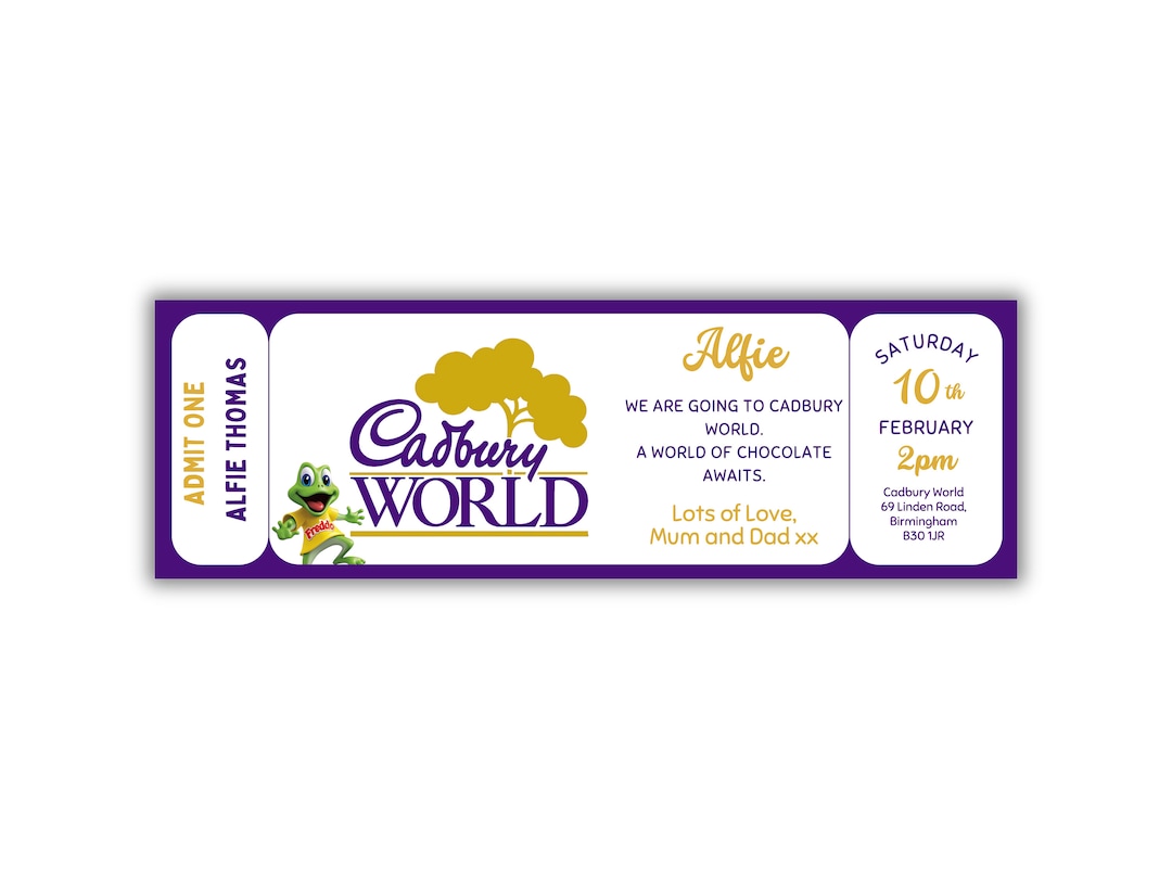 Cadbury World Surprise Reveal Ticket, Children's Surprise Ticket ...