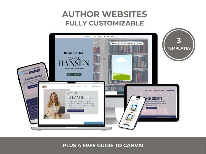 3 Canva Website Templates for Authors | Easy-to-use Writer Webpages - Etsy