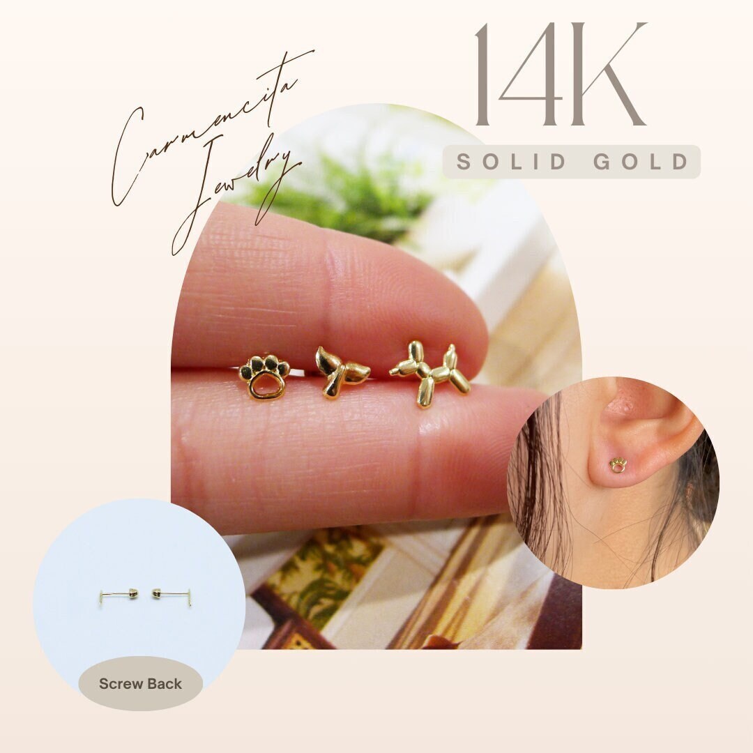 Toddler Gold Earrings Cute Paw Tiny Stud Baby First Earring Minimalist ...