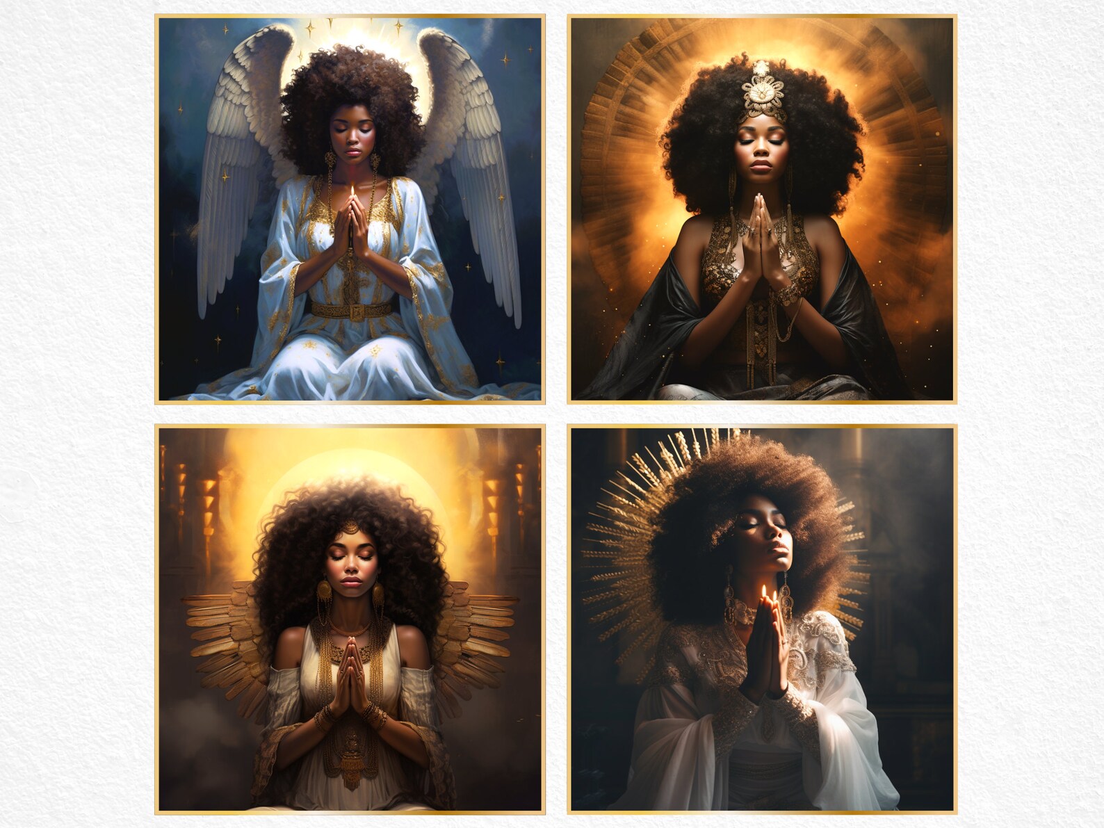 4 Set Poster, Angel Praying, Wall Art, Digital Prints, Afro Woman ...