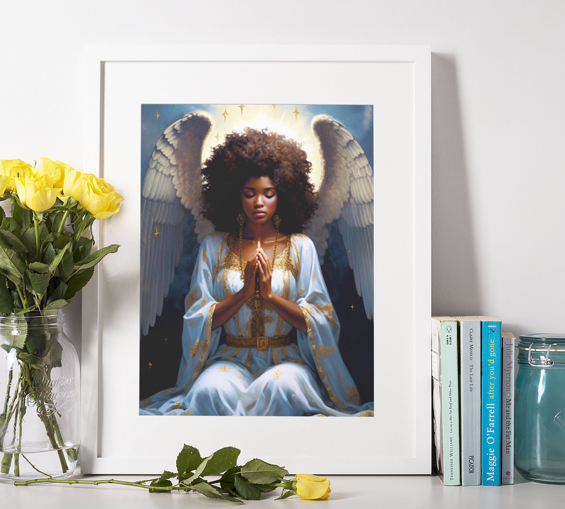 4 Set Poster, Angel Praying, Wall Art, Digital Prints, Afro Woman ...