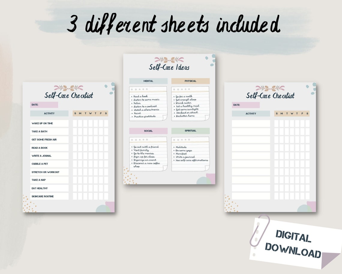 Self Care Checklist Printable, Self Care Planner Printable, Routine Checklist, Weekly Routine ...