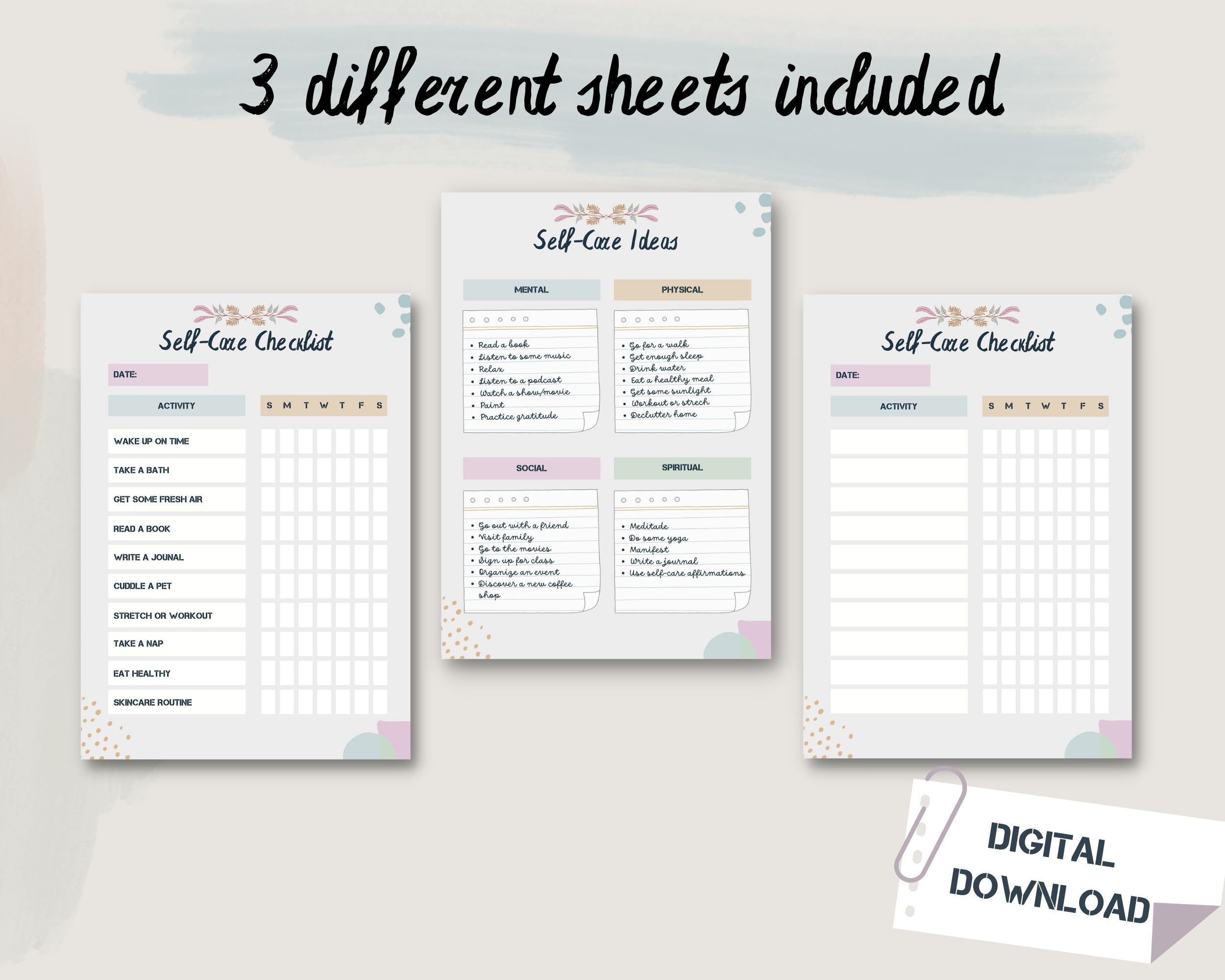 Self Care Checklist Printable, Self Care Planner Printable, Routine ...