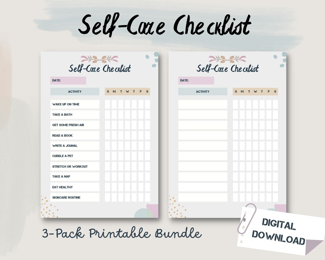 Self Care Checklist Printable, Self Care Planner Printable, Routine Checklist, Weekly Routine ...