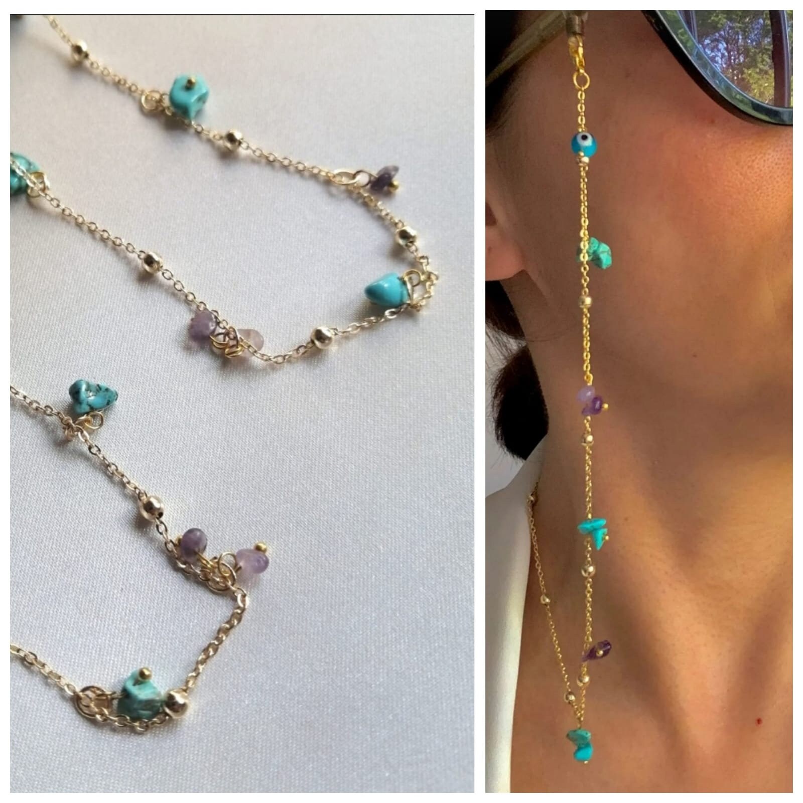 Eyeglass Chain Lapis,eyeglass Chains for Women,natural Stone Eyeglass Chain,eyeglass Gold Chain ...