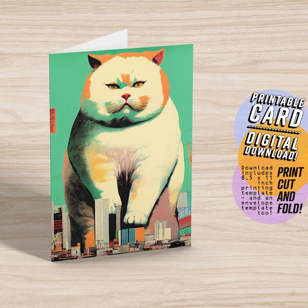 Funny Fat Cat Birthday Card - Etsy