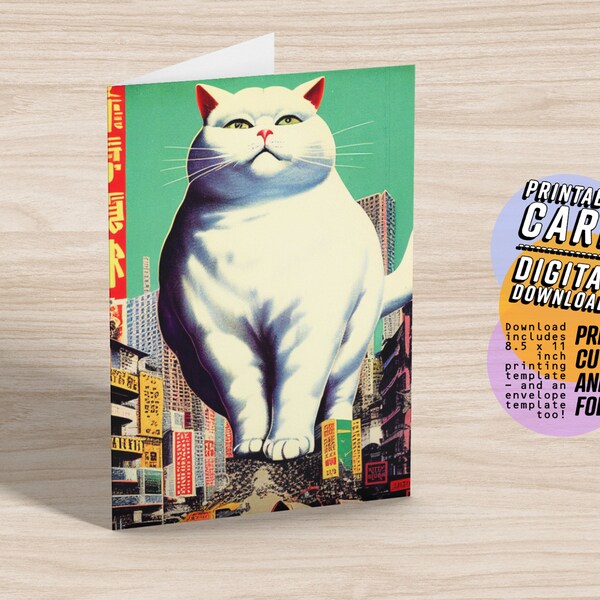Fat Cat Greeting Card - Etsy