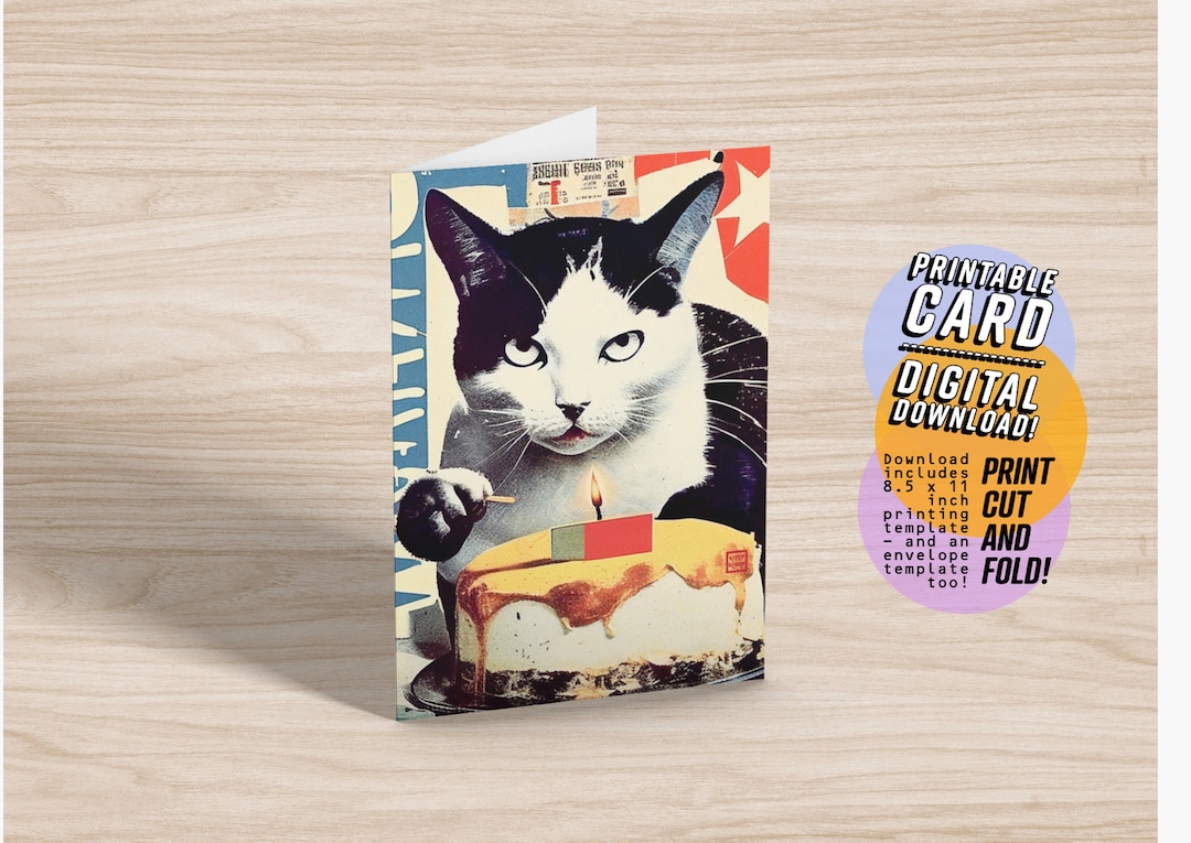 Happy Birthday Card for Cat Lover, Printable Birthday Card, Cat Lady ...