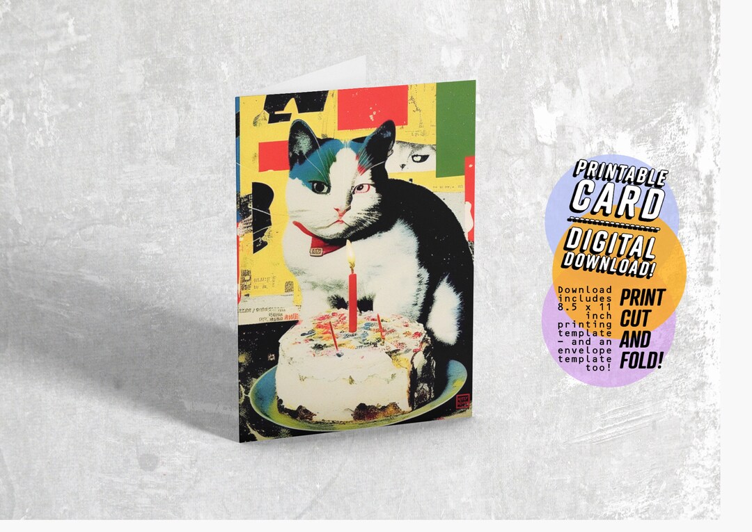 Cat Lover Birthday Card, Printable Greeting Card, Cat Lady Card, 5x7 ...