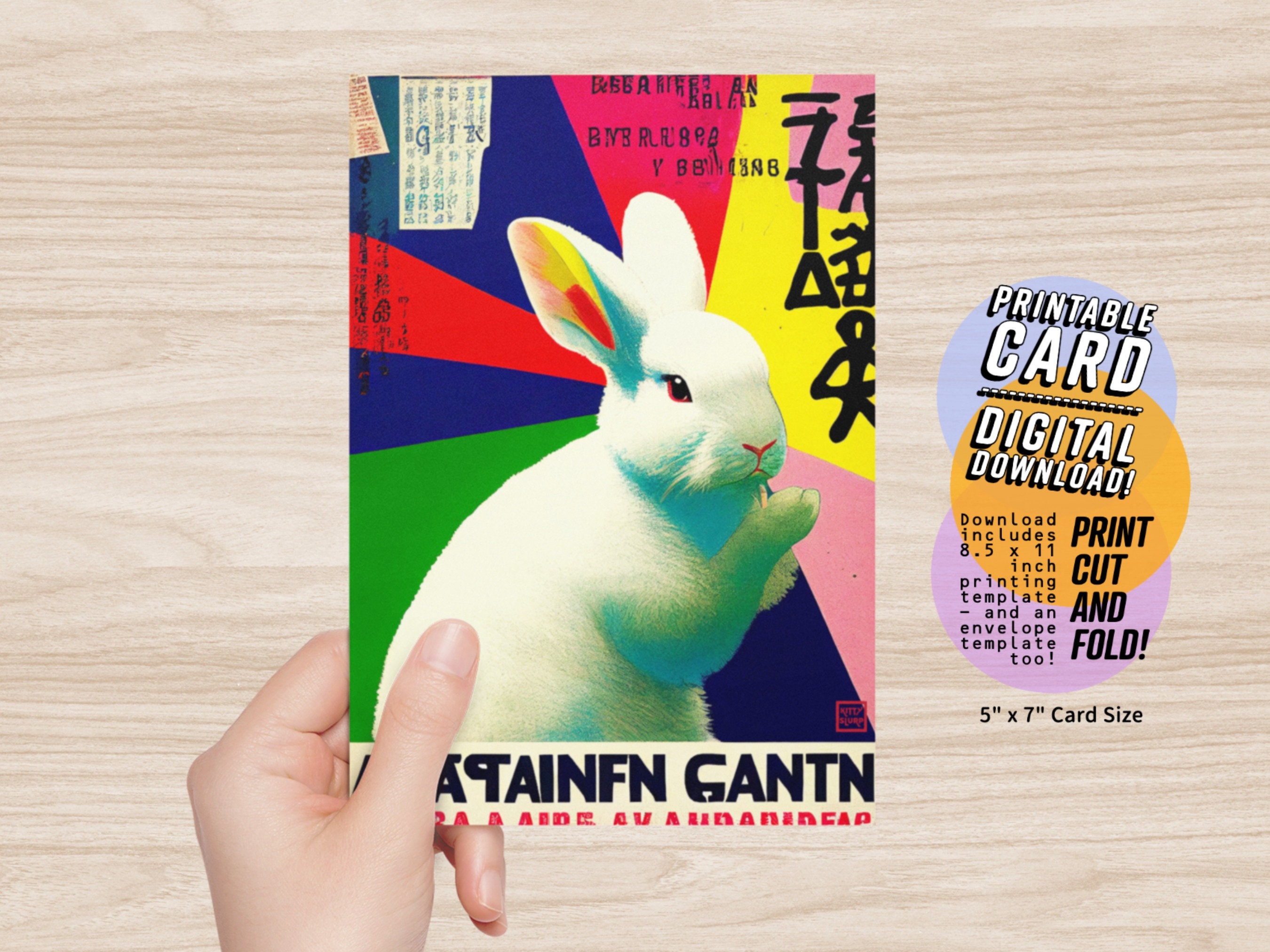 Blank Easter Bunny Card, Printable Birthday Card, Easter Greeting Card ...