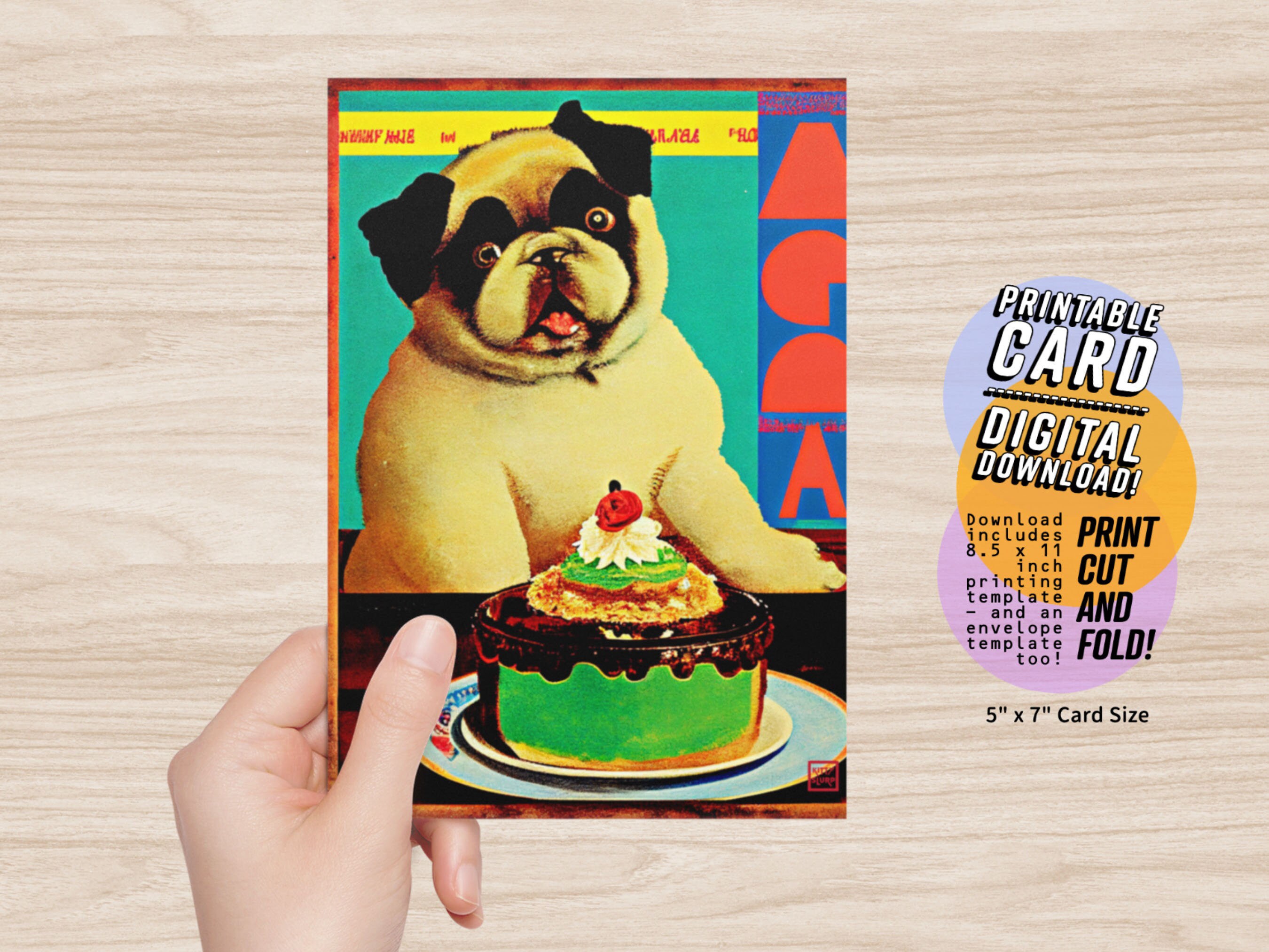 Funny Birthday Card With Pug, Printable Birthday Card, Dog Greeting ...