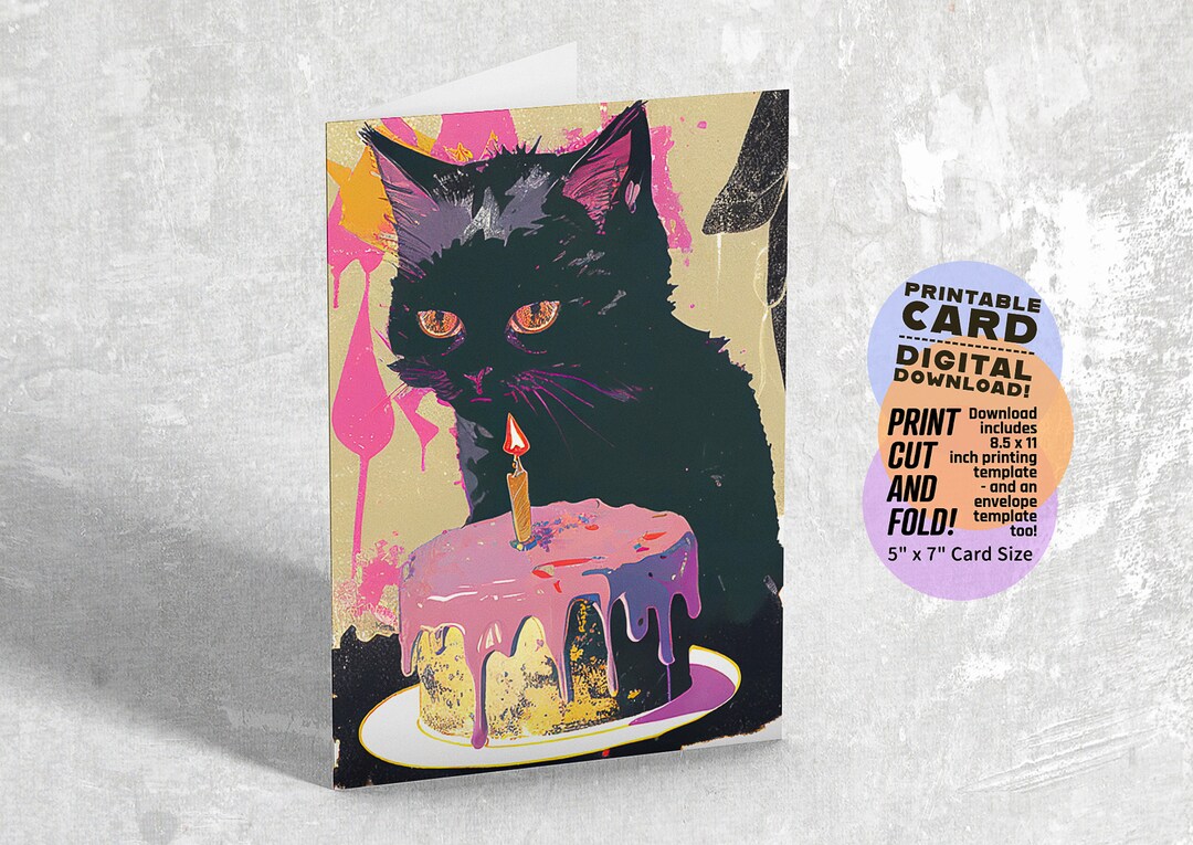 Birthday Card for Cat Lover, Printable Greeting Card, Cat Lady Card ...