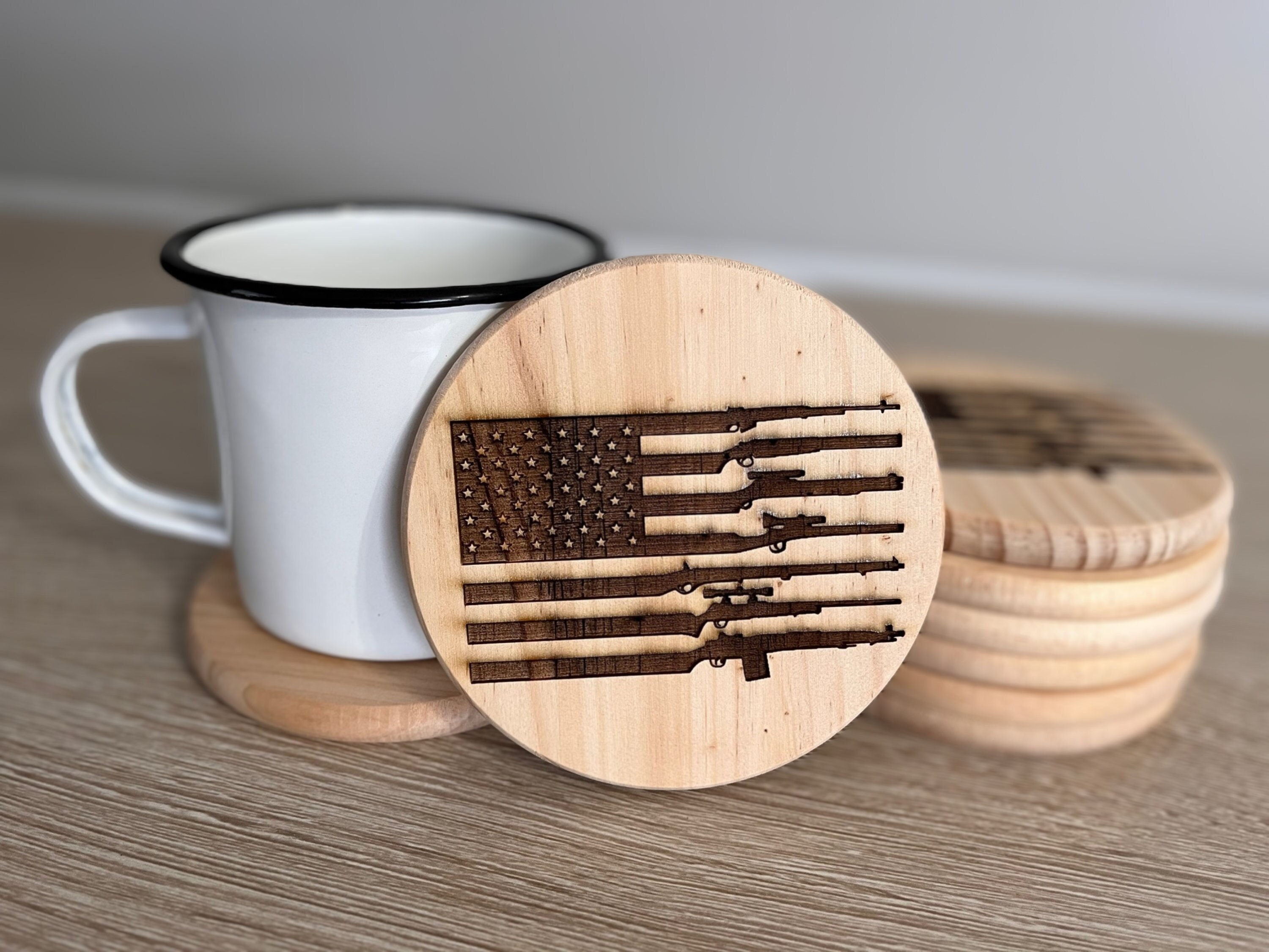 American Flag Gun Coaster Wooden Coaster Gifts for Gun Lovers Patriotic ...