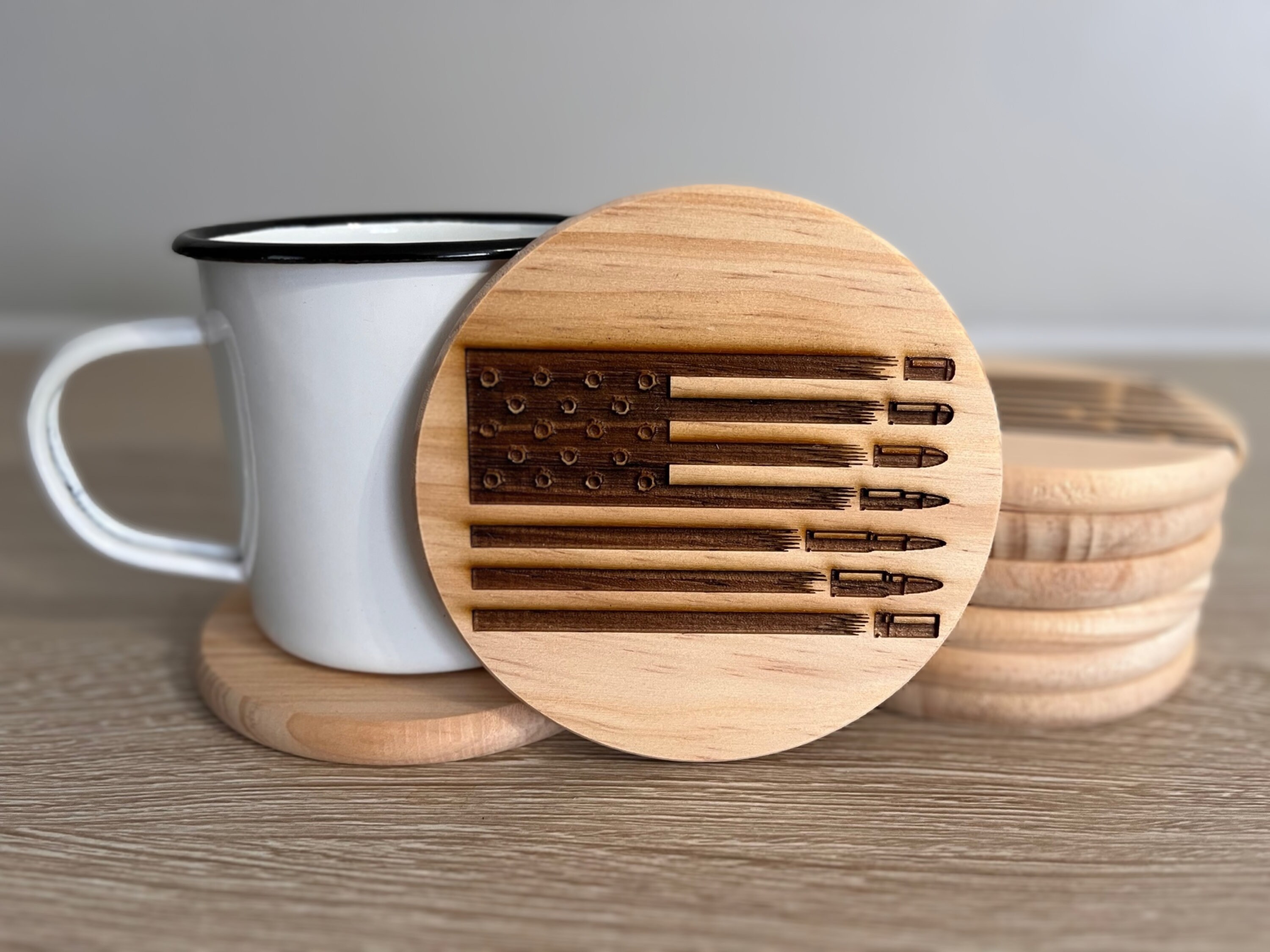 American Flag Bullet Coaster Wooden Coaster Gifts for Gun Lovers ...