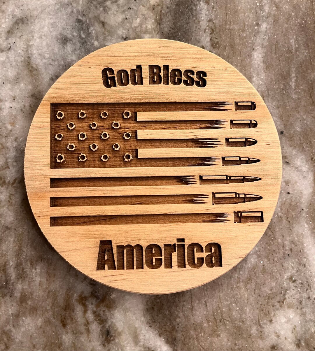 God Bless America - American Flag Bullet Coaster | Wooden Coaster ...