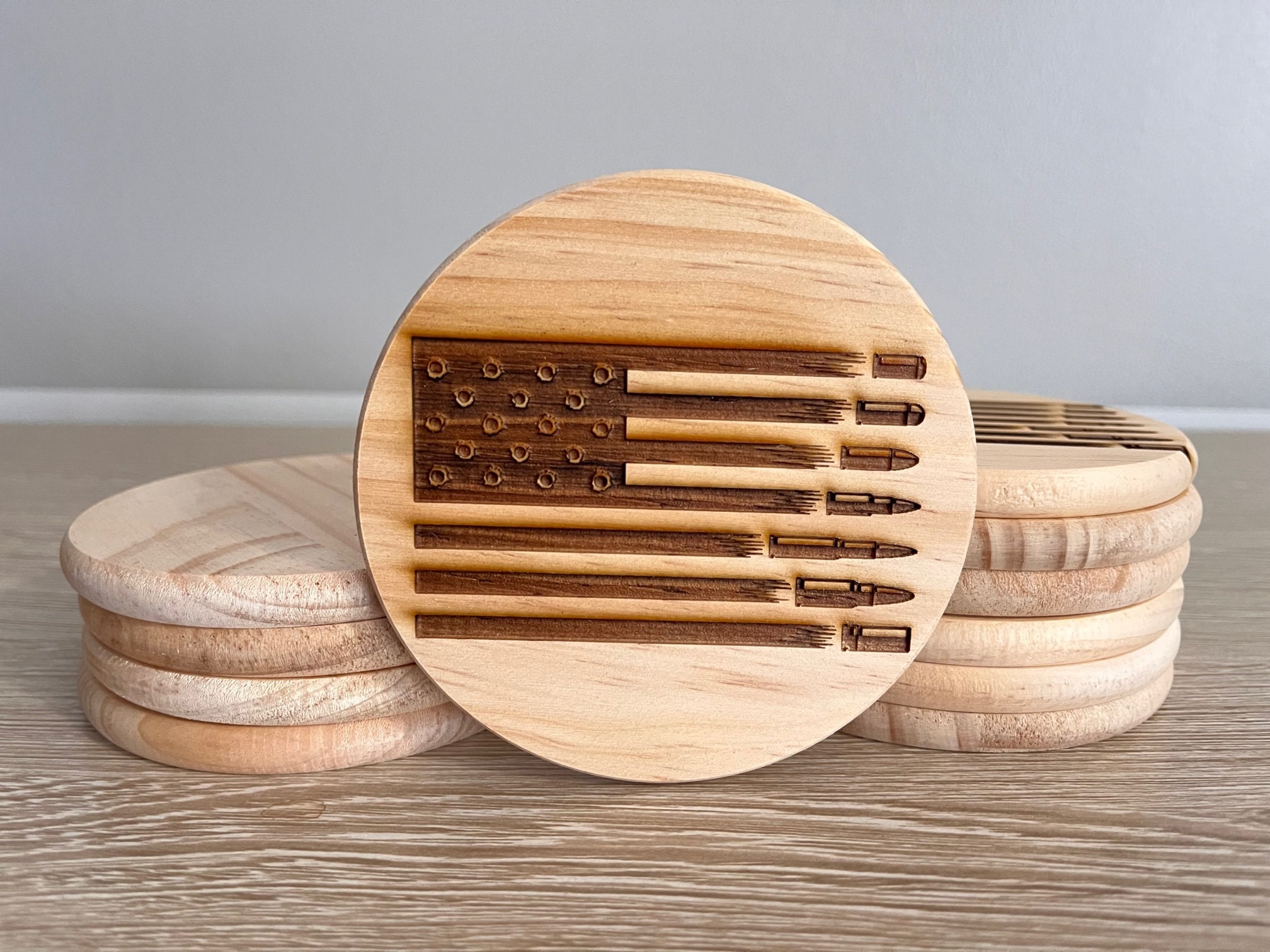 American Flag Bullet Coaster Wooden Coaster Gifts for Gun Lovers ...