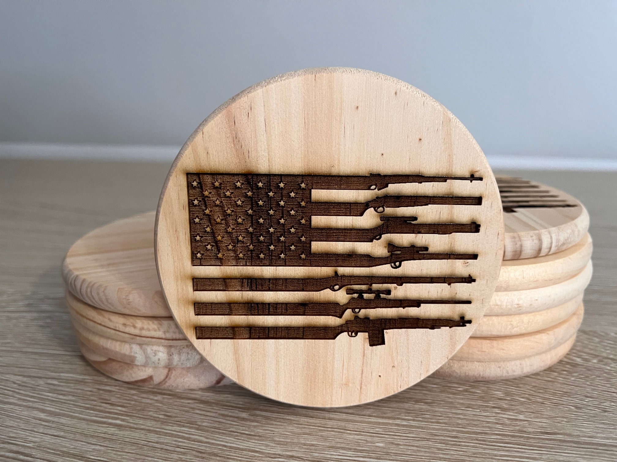 American Flag Gun Coaster Wooden Coaster Gifts for Gun Lovers Patriotic ...