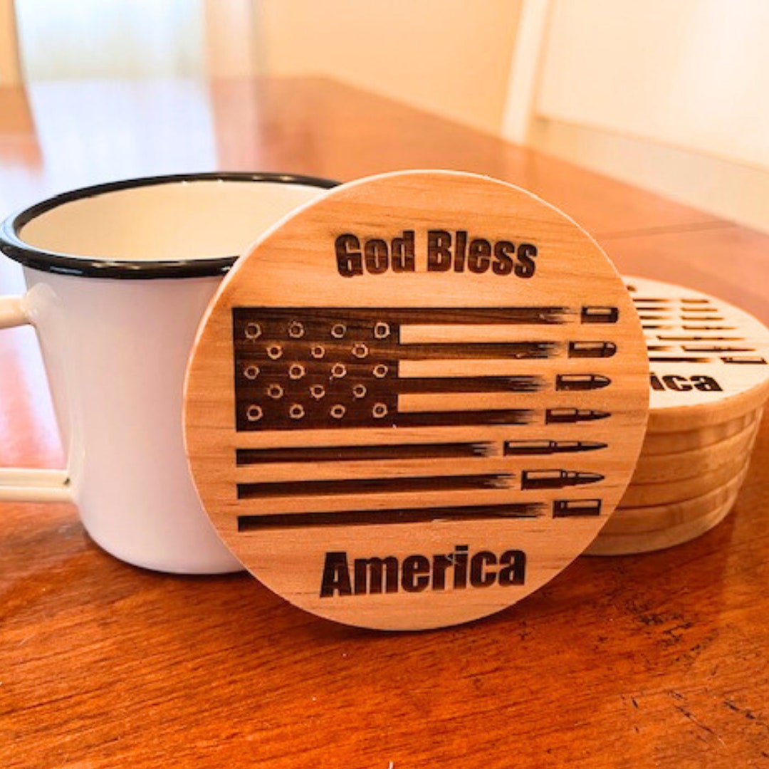 God Bless America American Flag Bullet Coaster Wooden Etsy