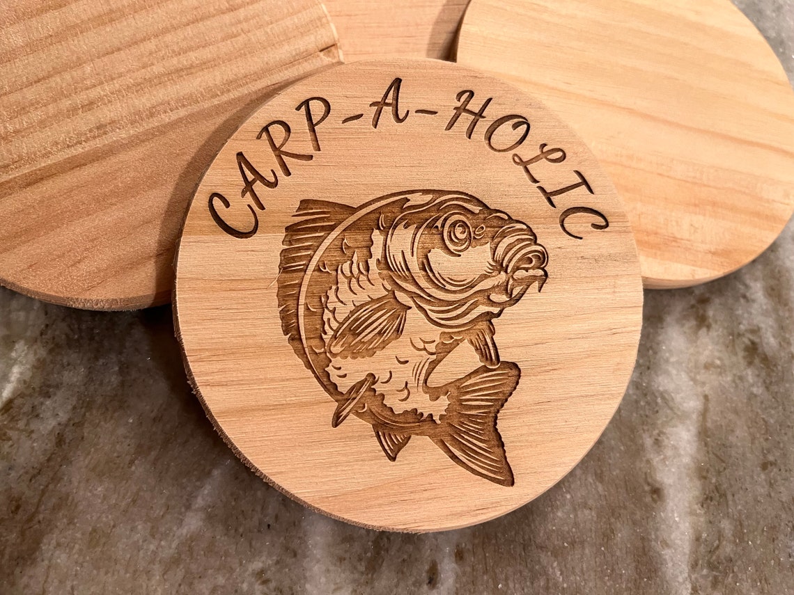 The "carp - A - Holic" Coaster | Wooden Coaster | Gifts for Fishermen ...
