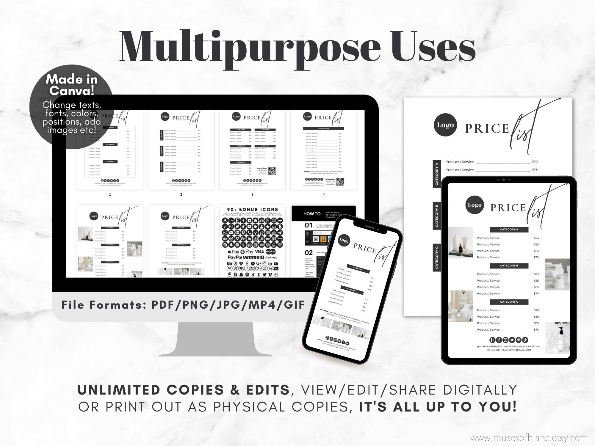 Editable Price Lists Bundle, Digital Price List Signs Printable Price ...