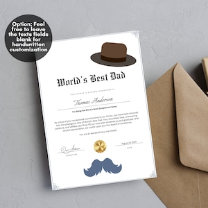 Editable World’s Best Dad Certificate Template, Custom Happy Father’s ...