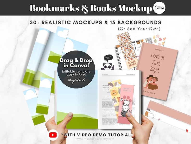 Drag and Drop Bookmark Mockups, Hardcover Book Mockups, Custom Blank ...